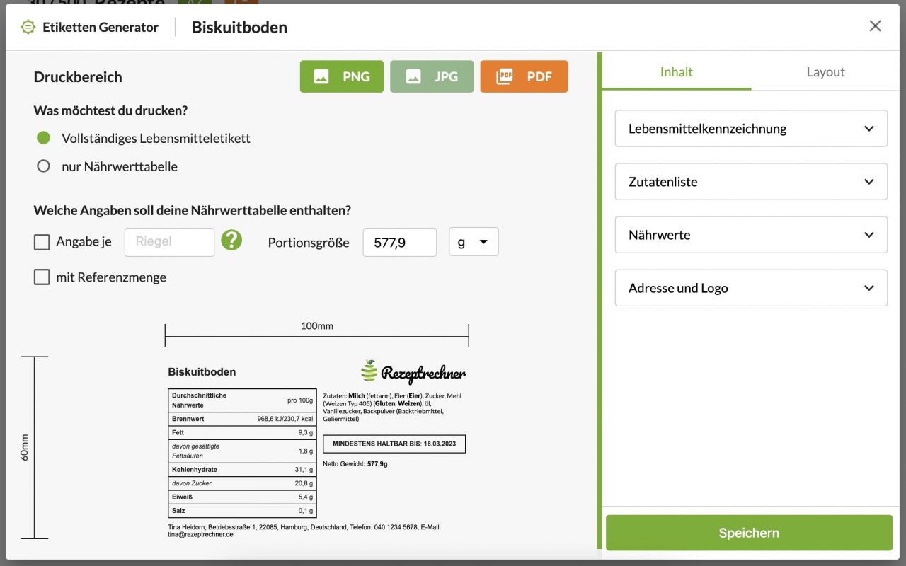 Rezeptrechner App - Funktionen