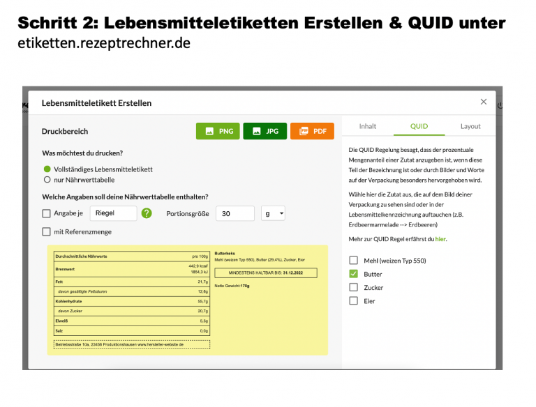 QUID Regelung > Rezeptrechner