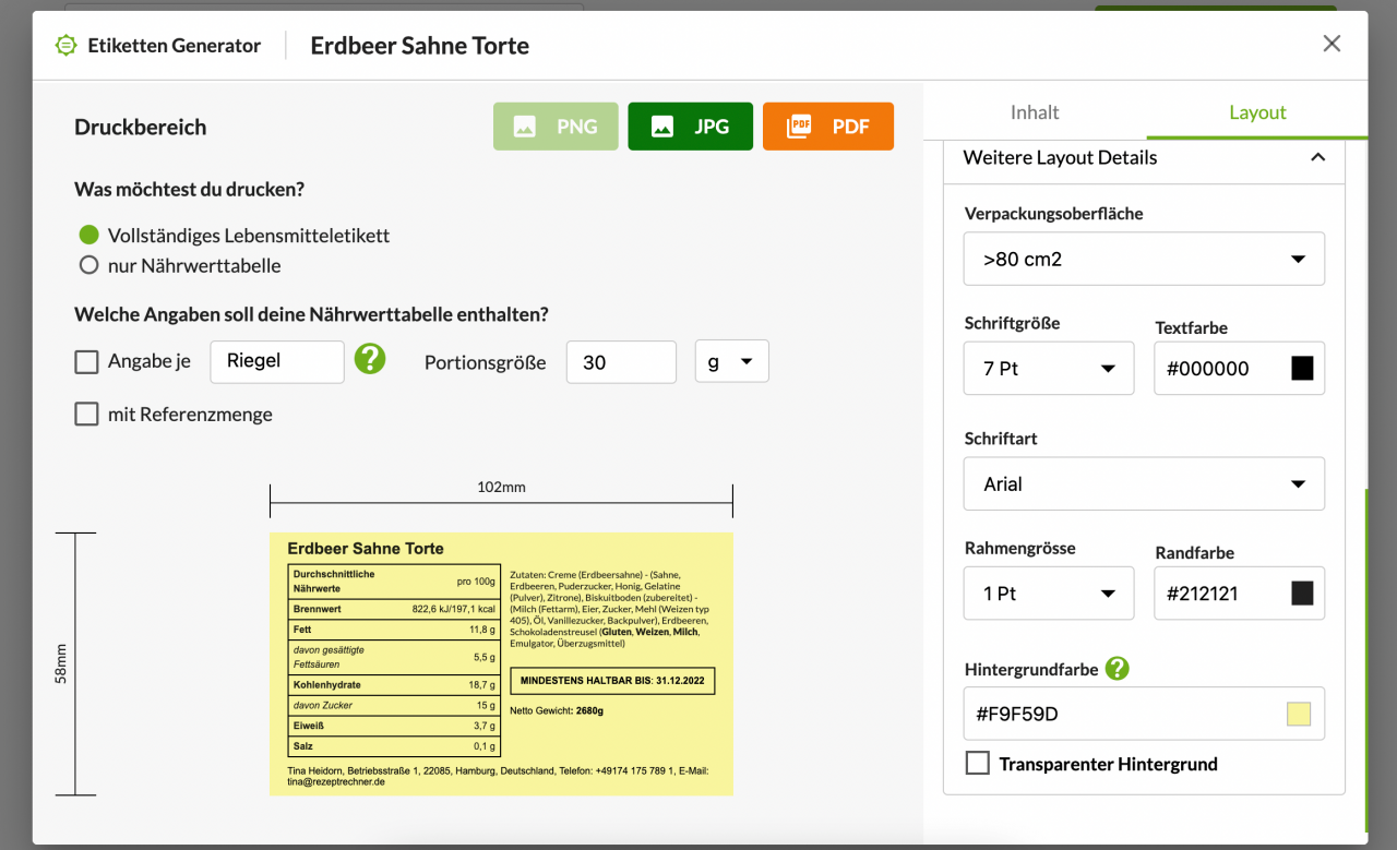 Pflichtangaben auf Etiketten