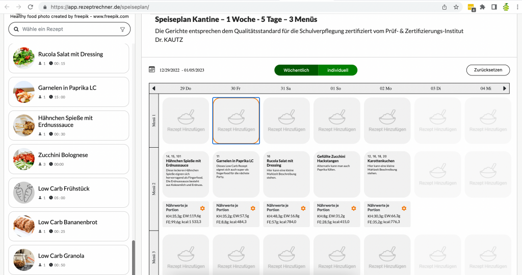 Nährwertberechnung Software für Lebensmittel