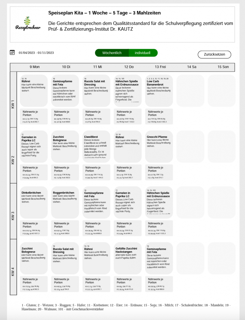 4 Wochen Speiseplan Kita | Software