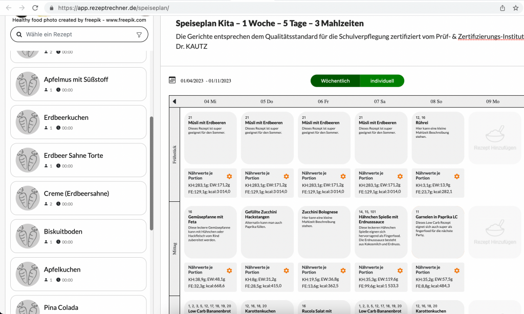 4 Wochen Speiseplan Kita | Software