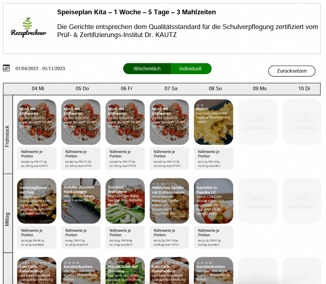 4 Wochen Speiseplan Kita | Software