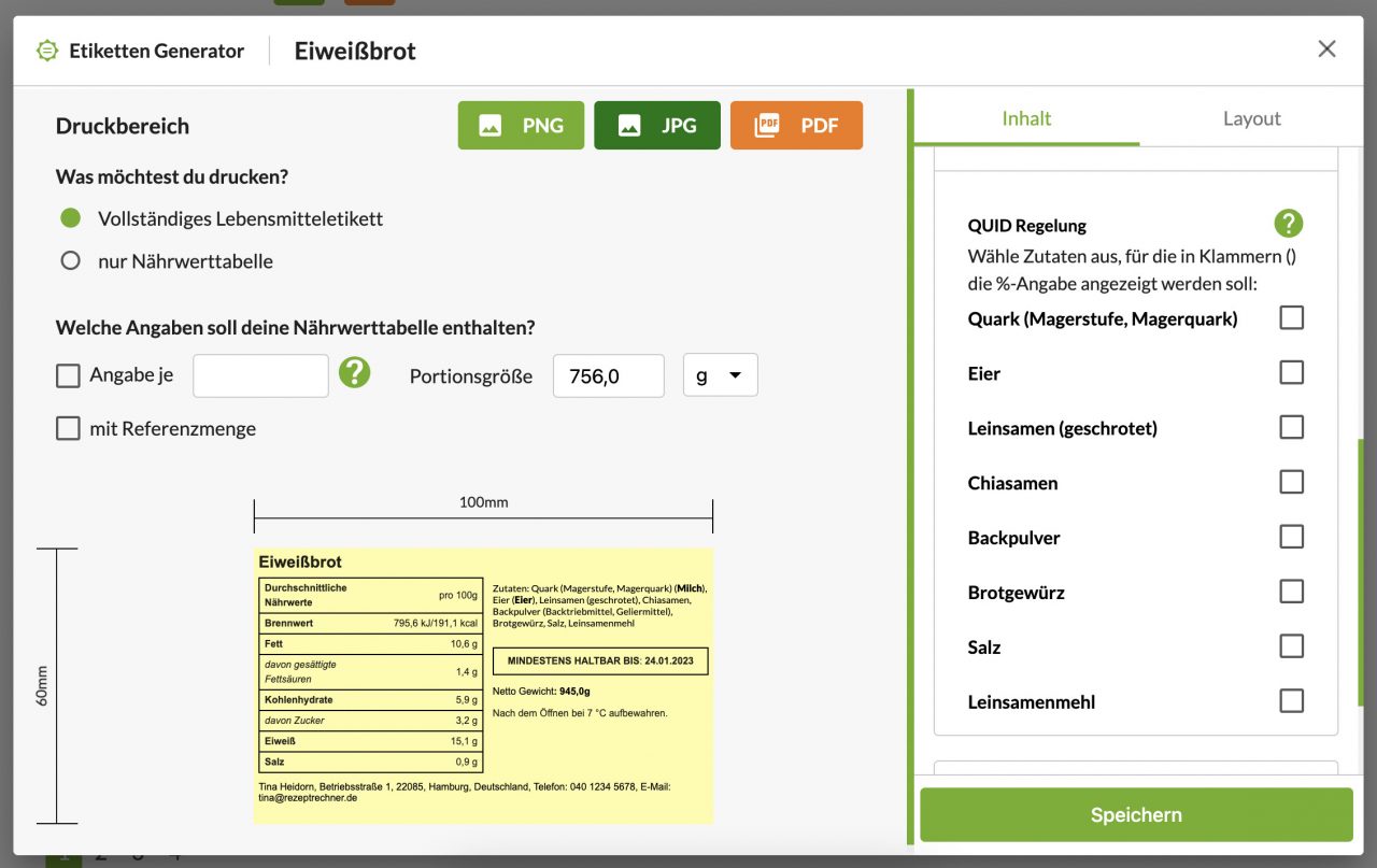 QUID - Lebensmittelkennzeichnung