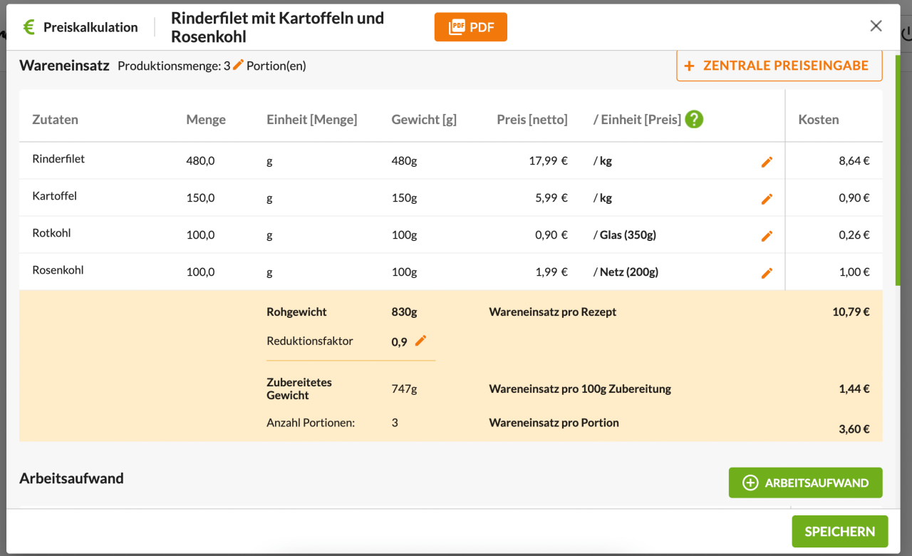 Wareneinsatz Gastronomie ohne Excel