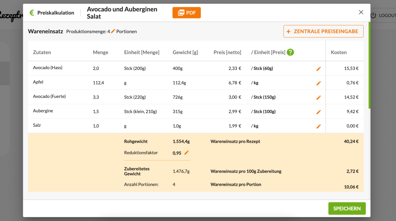 Preiskalkulation für die Gastronomie in Excel