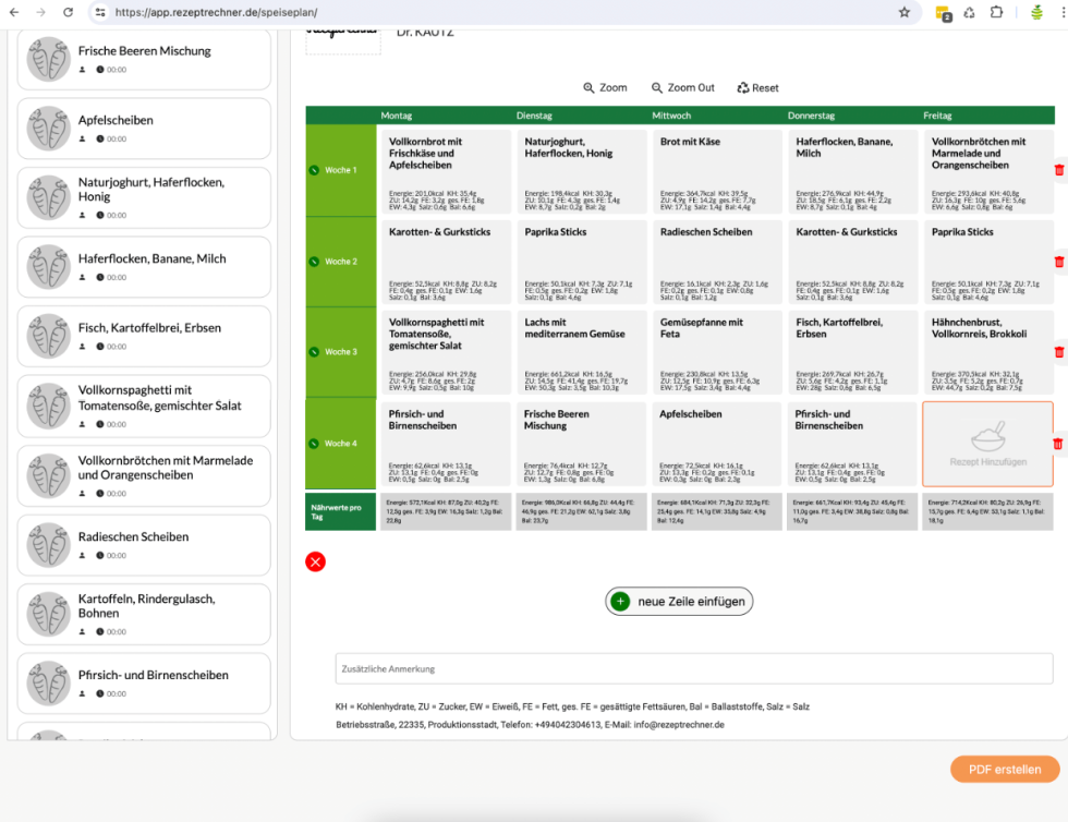 Essensplan erstellen | Rezeptrechner Software